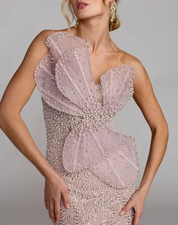 MAC DUGGAL COLLECTION Strapless Embellished Column Gown With 3d Petals