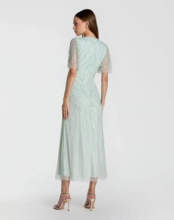 Mac Duggal Beaded Butterfly Sleeve Wrap Dress