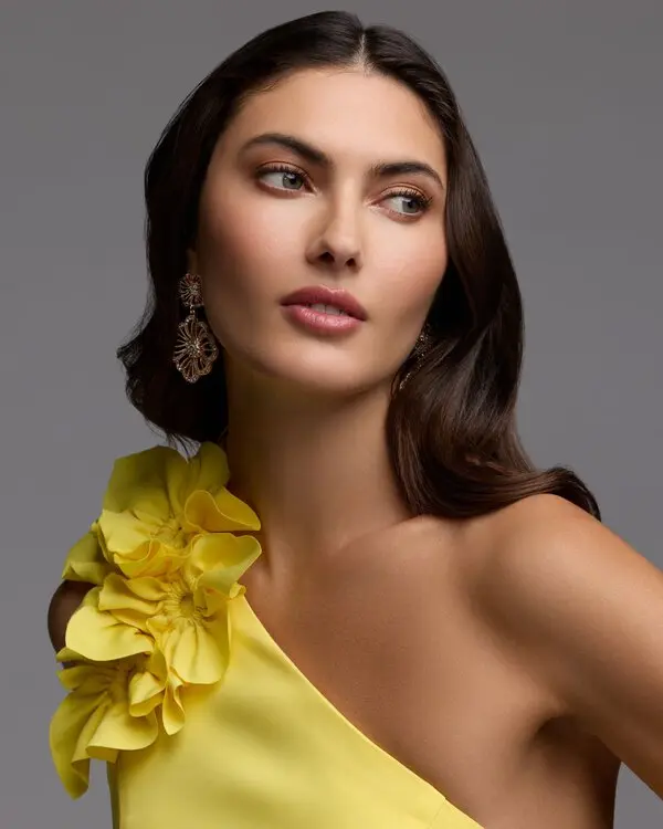 Mac Duggal One Shoulder Crepe Gown With 3d Floral