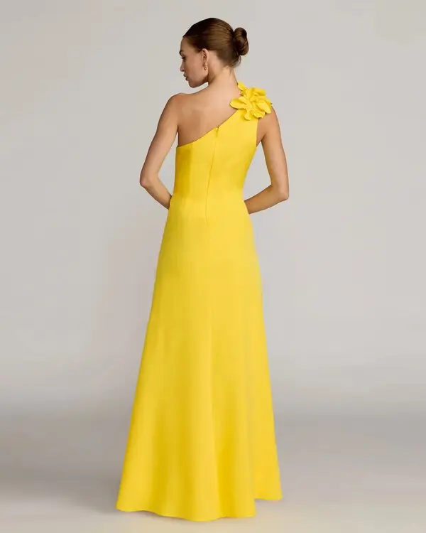 Mac Duggal One Shoulder Crepe Gown With 3d Floral