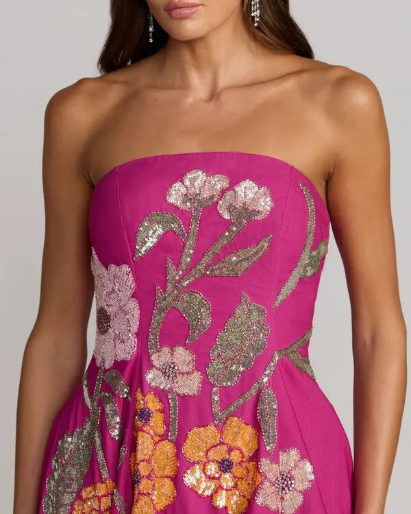 Mac Duggal Embellished Floral Strapless Midi Dress