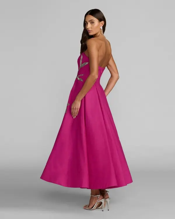 Mac Duggal Embellished Floral Strapless Midi Dress