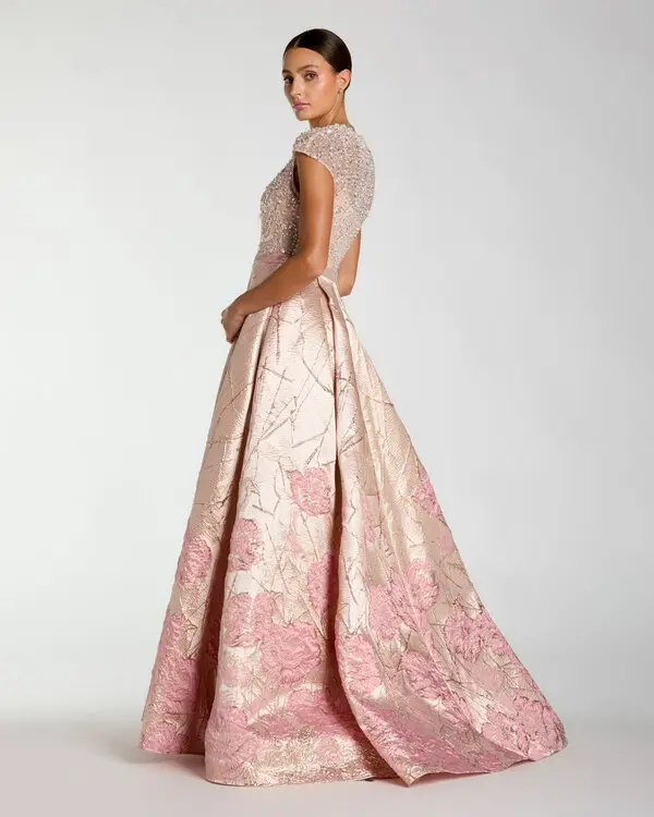 Mac Duggal Embellished Floral Brocade Ball Gown