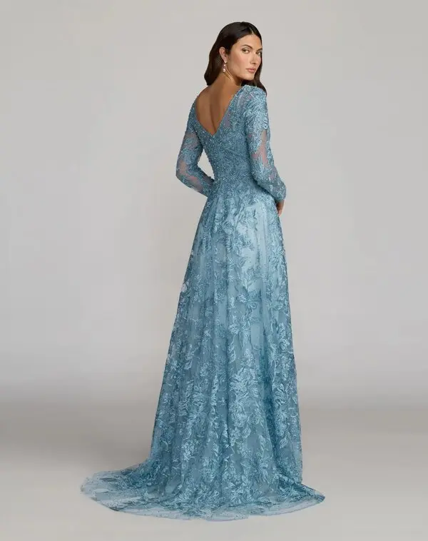 Mac Duggal Embroidered Long Sleeve A-line Gown