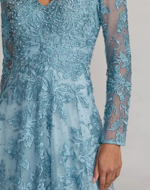 Mac Duggal Embroidered Long Sleeve A-line Gown