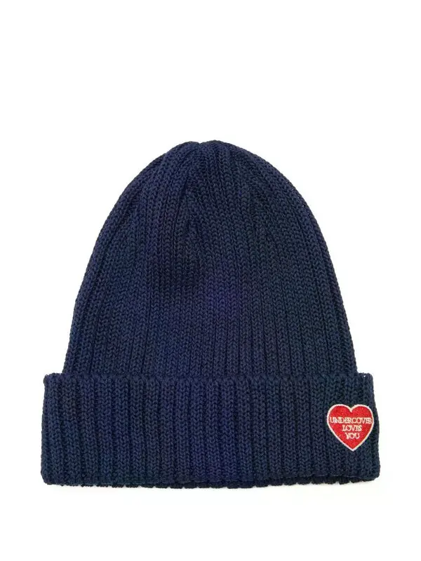 Undercover Ribbed Beanie With Heart Patch - Blue
