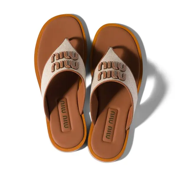 Miu Miu Canvas And Leather Thong Sandals