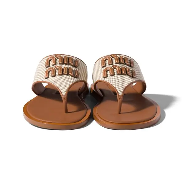 Miu Miu Canvas And Leather Thong Sandals