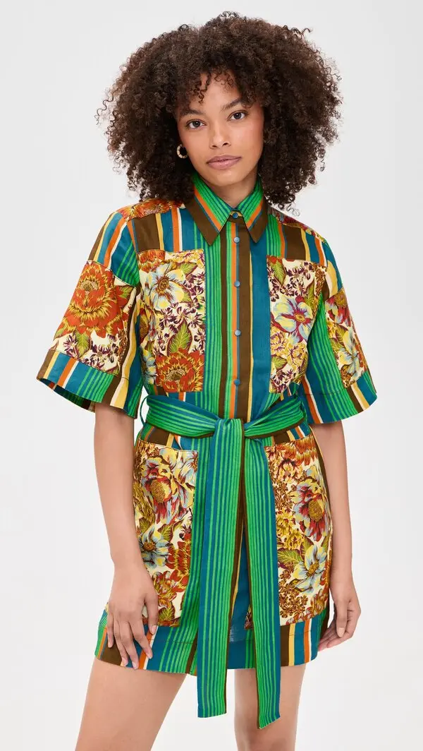 ALEMAIS Charlie Mini Dress With Floral Print And Striped Trim - Multi