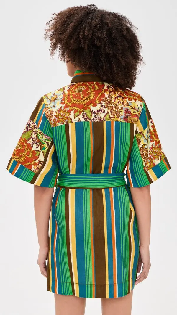 ALEMAIS Charlie Mini Dress With Floral Print And Striped Trim - Multi