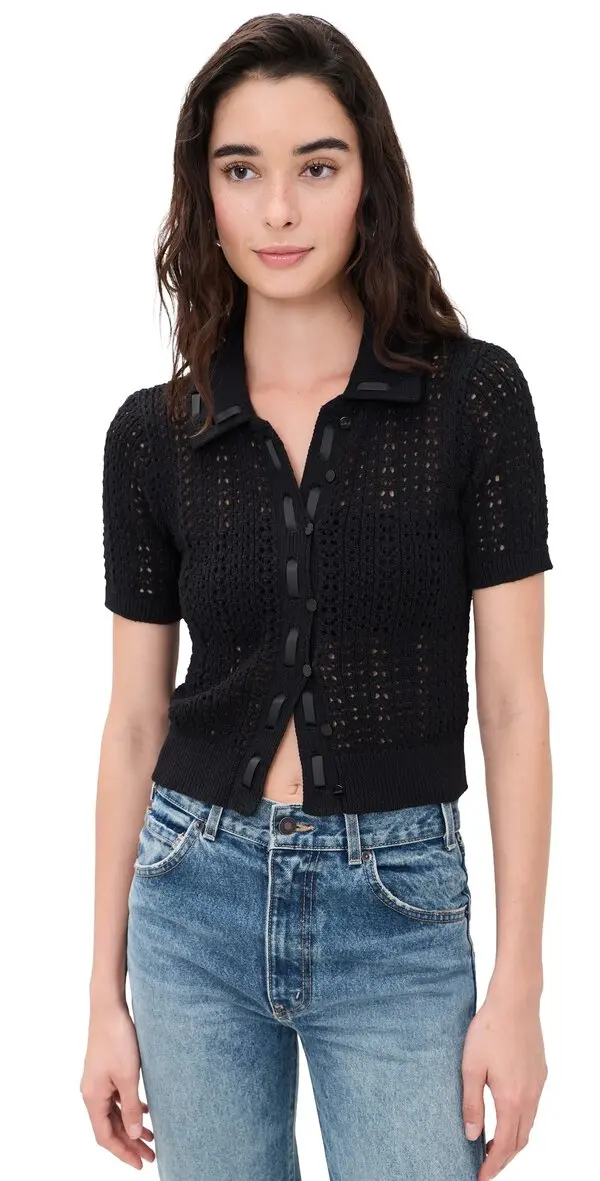 L'Agence Ninette Pointelle Cardigan - Black/black