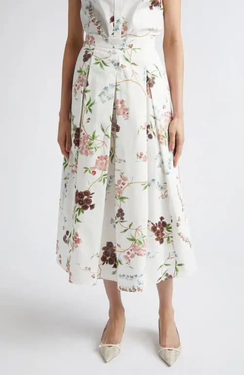 Erdem Chintz Floral Pleated Organic Cotton Poplin A-line Midi Skirt - French Chintz Multi White