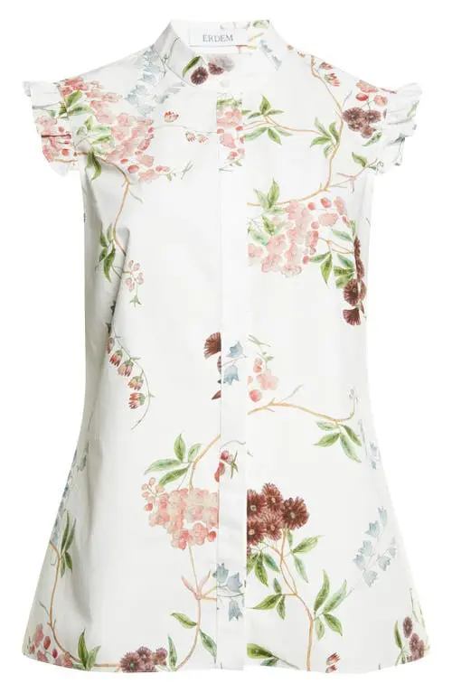 Erdem Chintz Floral Sleeveless Organic Cotton Poplin Shirt - French Chintz Multi White