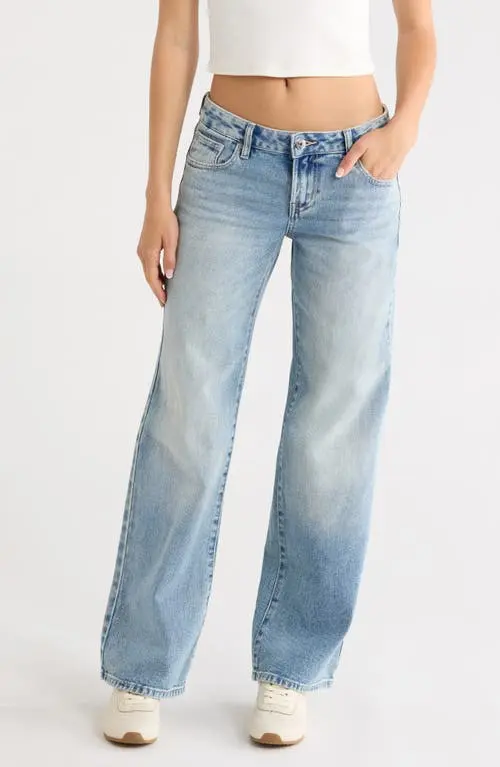 PACSUN Zoe Low Rise Wide Leg Girlfriend Jeans - Medium Indigo