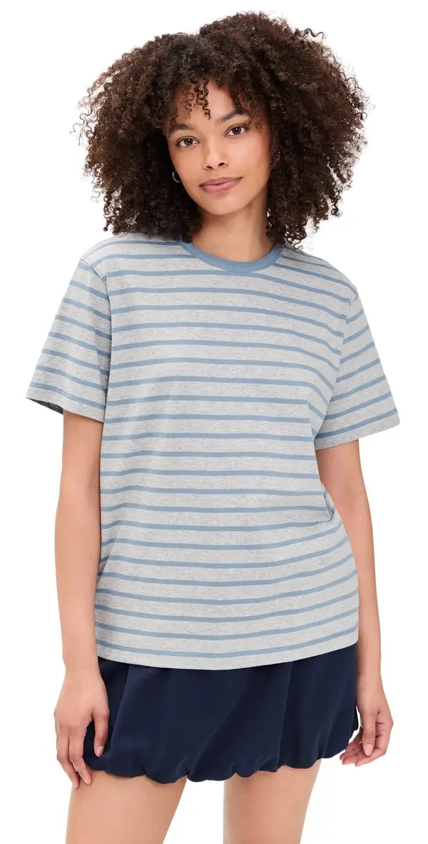 DUNST Striped T-shirt - Melange Grey/soft Blue