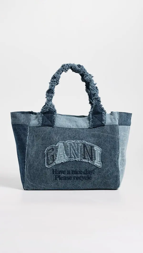 GANNI Medium Trapeze Shopper Denim Tote - Mid Blue Vintage