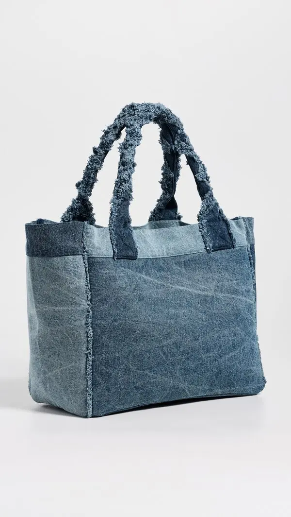 GANNI Medium Trapeze Shopper Denim Tote - Mid Blue Vintage