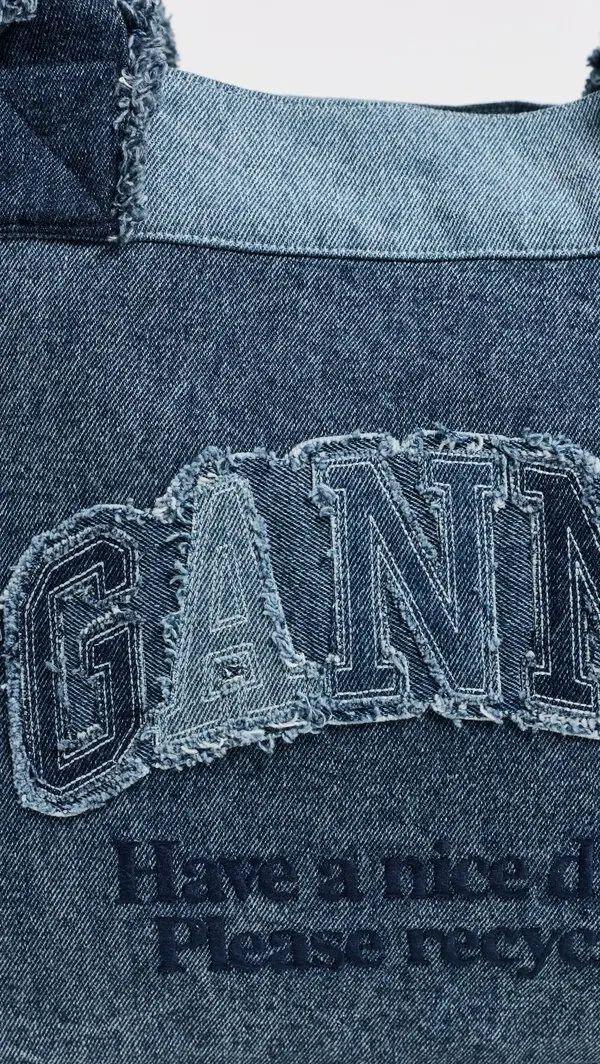 GANNI Medium Trapeze Shopper Denim Tote - Mid Blue Vintage