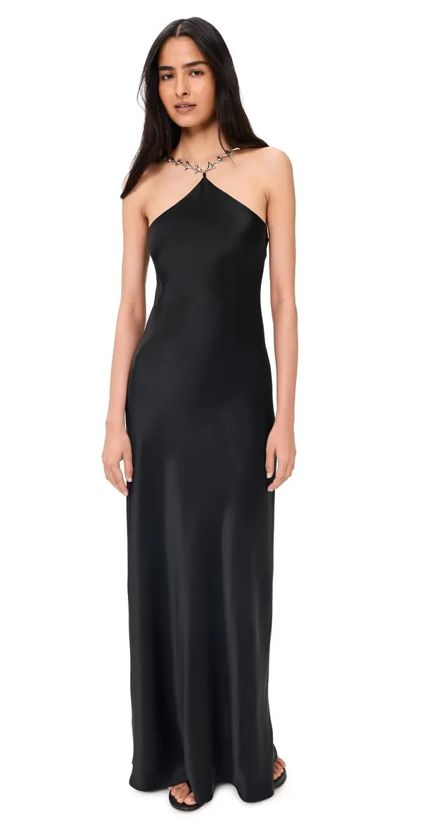 Staud Cadence Maxi Dress With Embellished Halter Neck - Black