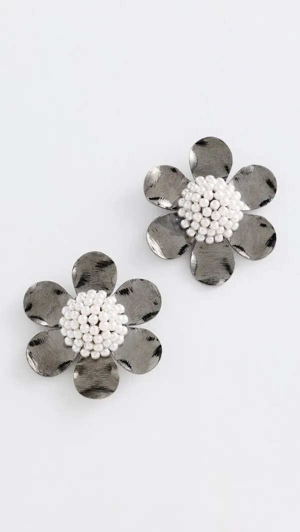 Deepa Gurnani Curie Floral Earrings - Gun