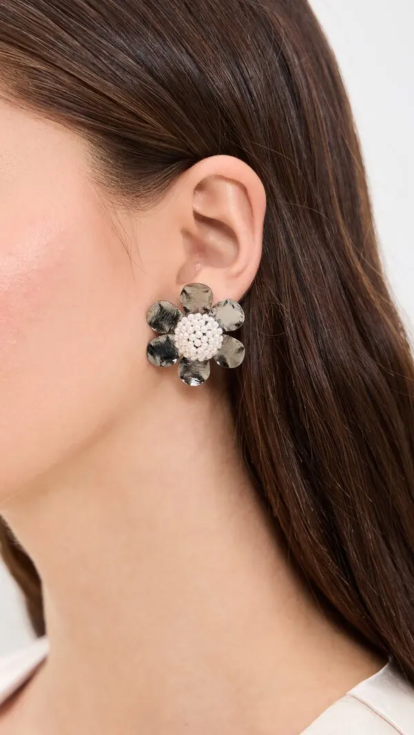 Deepa Gurnani Curie Floral Earrings - Gun