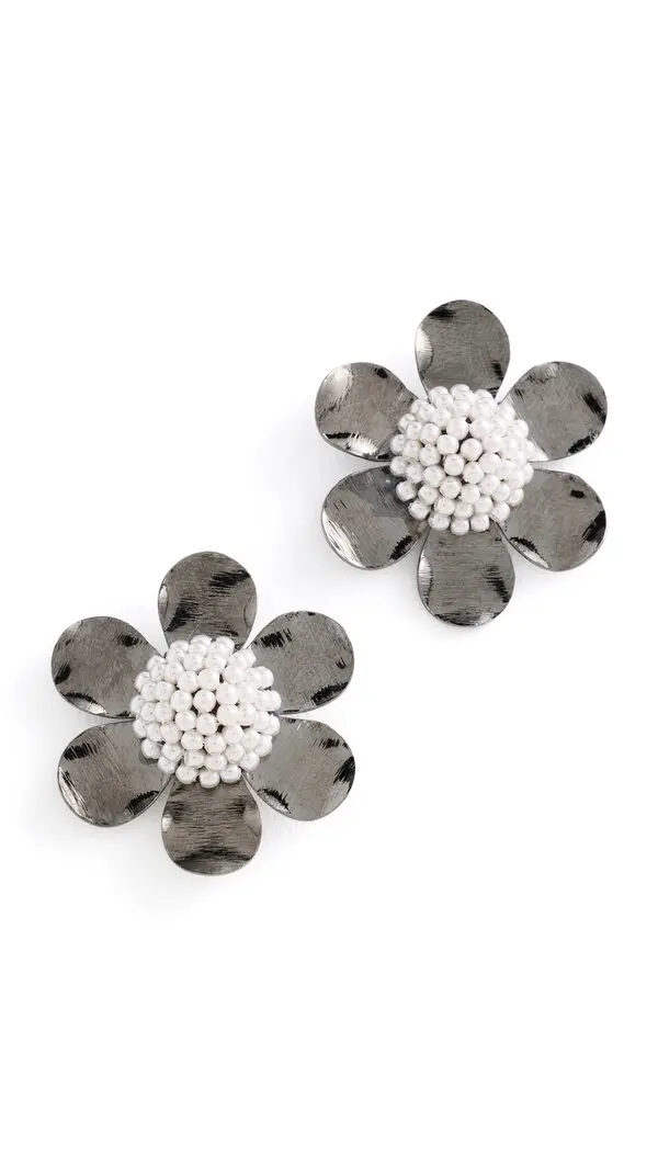 Deepa Gurnani Curie Floral Earrings - Gun