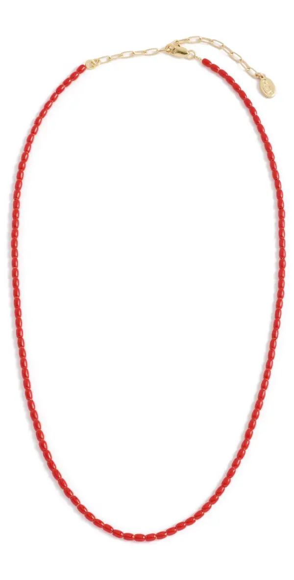 Clare V. Enamel Barrel Chain Necklace - Poppy
