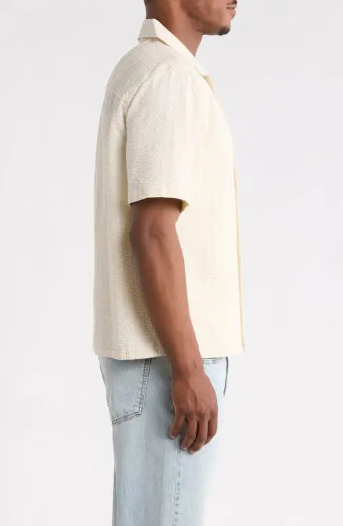 WAX LONDON Didcot Stripe Cotton Seersucker Camp Shirt - Ecru/blue