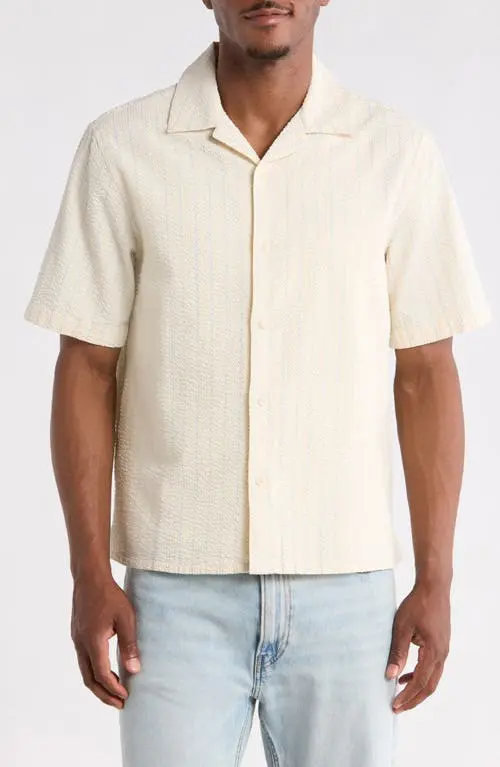 WAX LONDON Didcot Stripe Cotton Seersucker Camp Shirt - Ecru/blue