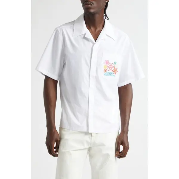 Casablanca Graphic Icons Embroidered Cotton Camp Shirt - Plain Shirting