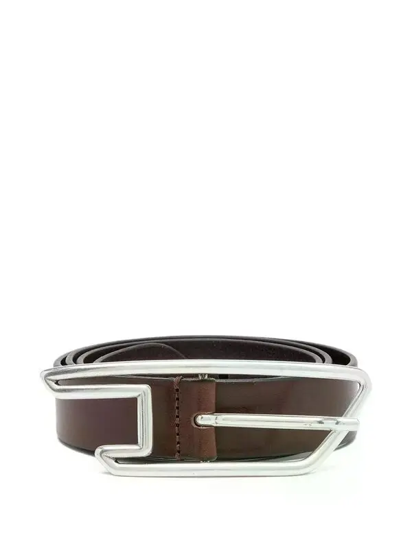 DIESEL® Leather Belt With Logo Buckle - Brown