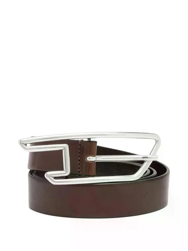 DIESEL® Leather Belt With Logo Buckle - Brown