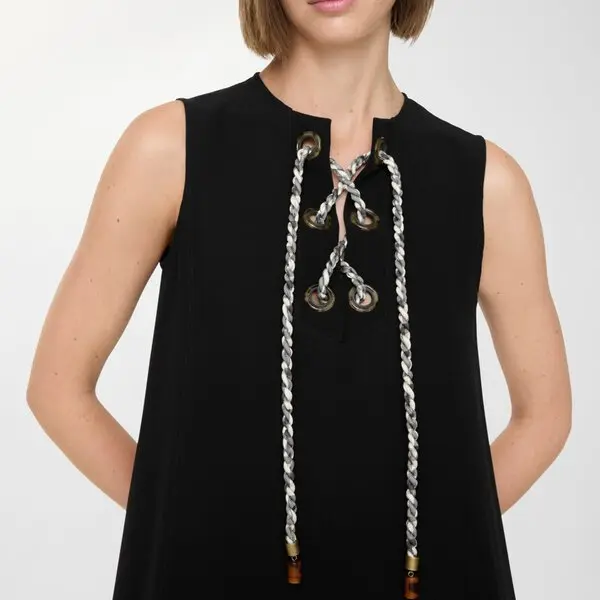 Burberry A-line Mini Dress With Check Lace-up Detail