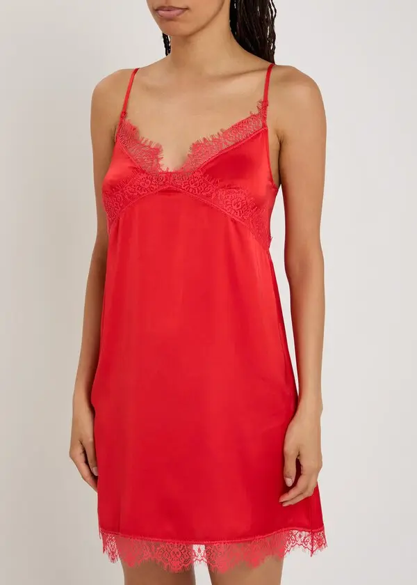 Simone Perele Satin Secrets Lace-trim Satin Mini Night Dress