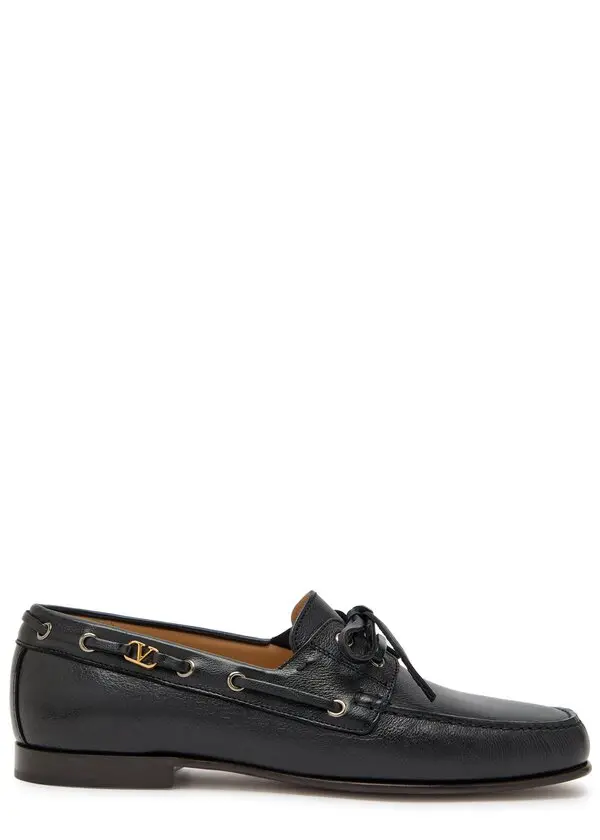 Valentino Garavani Palm Avenue Grained Leather Loafers - Black