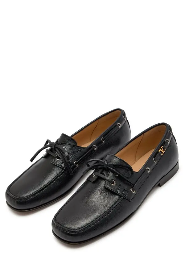 Valentino Garavani Palm Avenue Grained Leather Loafers - Black
