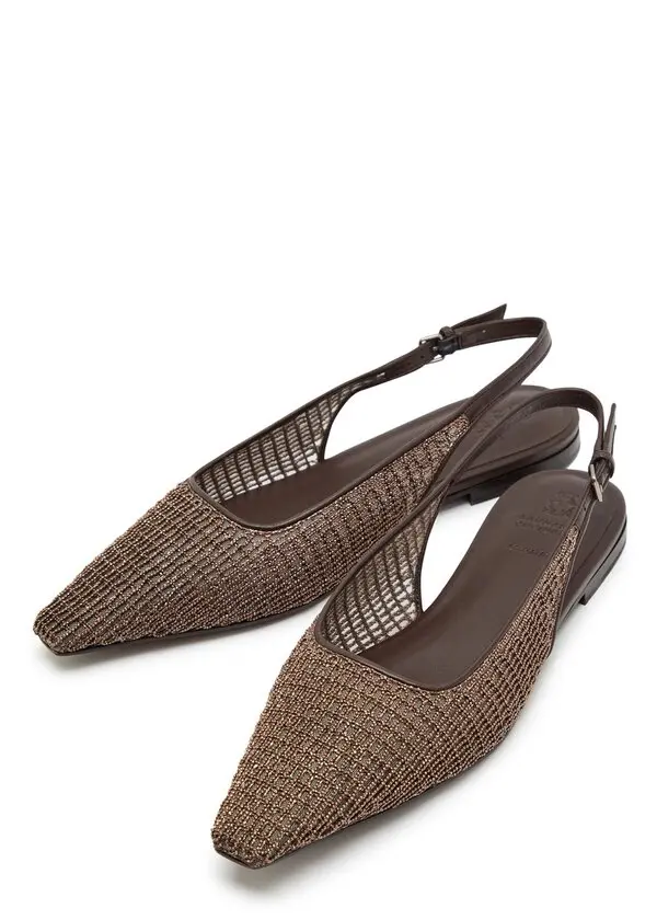 Brunello Cucinelli Leather Slingback Flats With Bead Embellishments