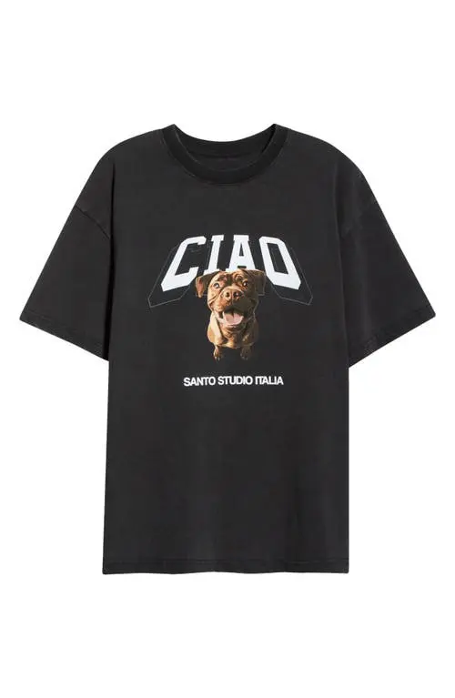 SANTO STUDIO Ciao Drappo Boxy Fit Cotton Graphic T-shirt - Black
