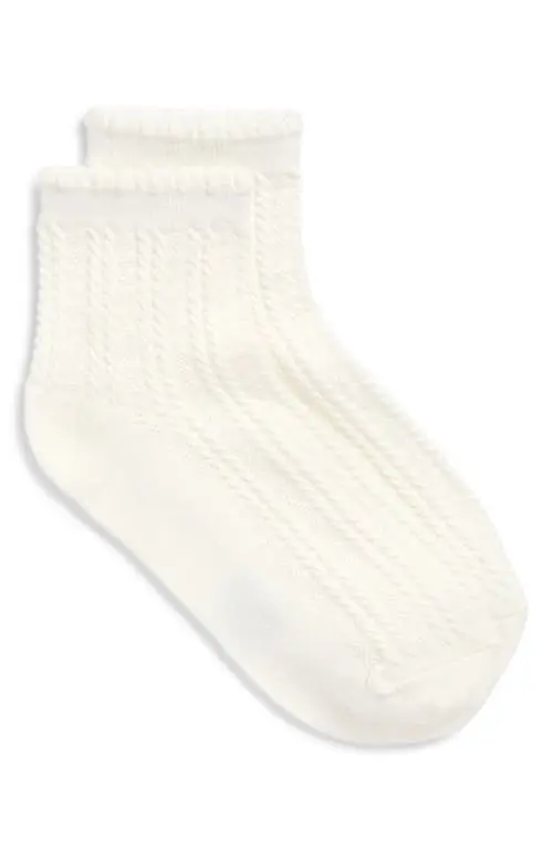 STEMS Scallop Cuff Pointelle Quarter Socks - Ivory