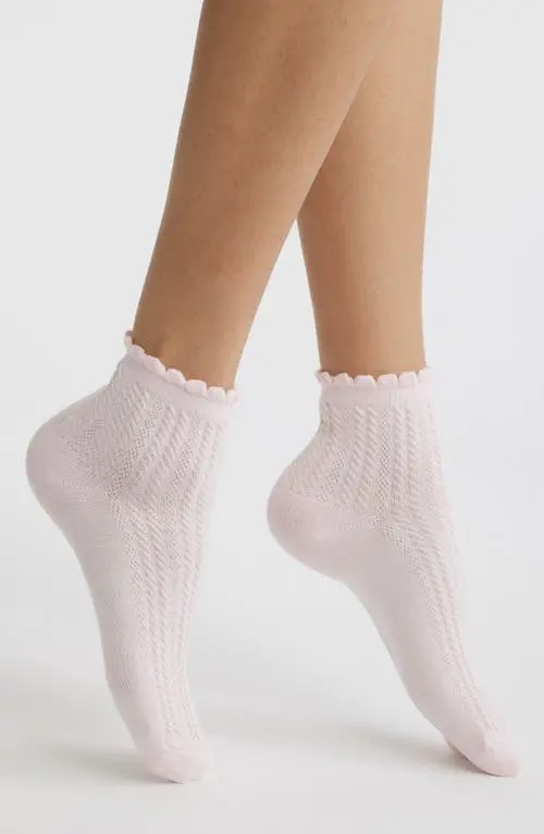 STEMS Scallop Cuff Pointelle Quarter Socks - Rose