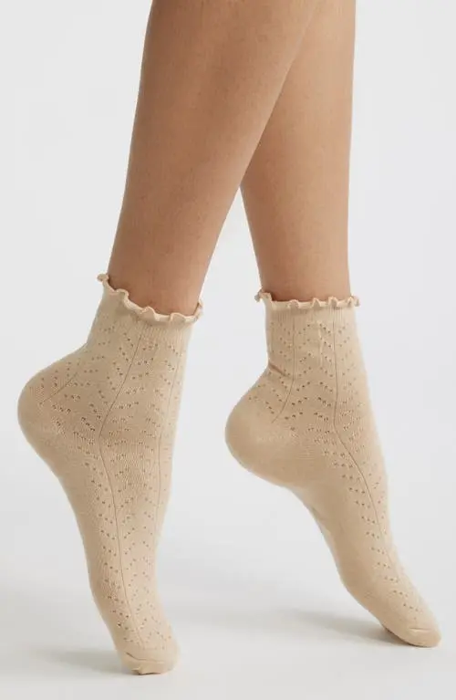 STEMS Pointelle Ankle Socks - Beige