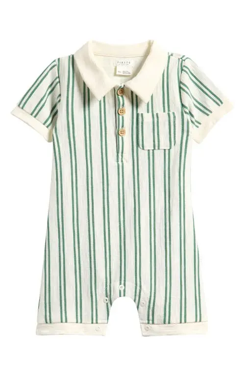 PETIT LEM Fern Stripe Organic Cotton Polo Romper - Beige