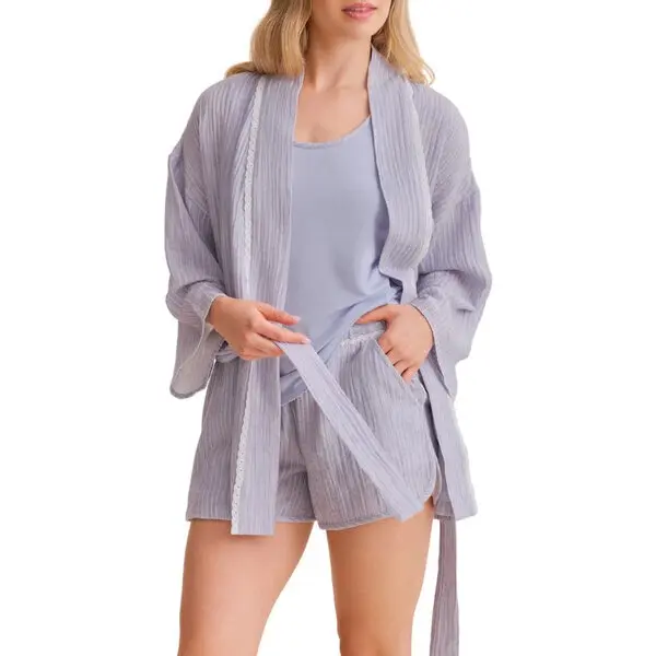 Fleur't Coastal Travel Short Pajamas & Robe Set - Coastal Stripe