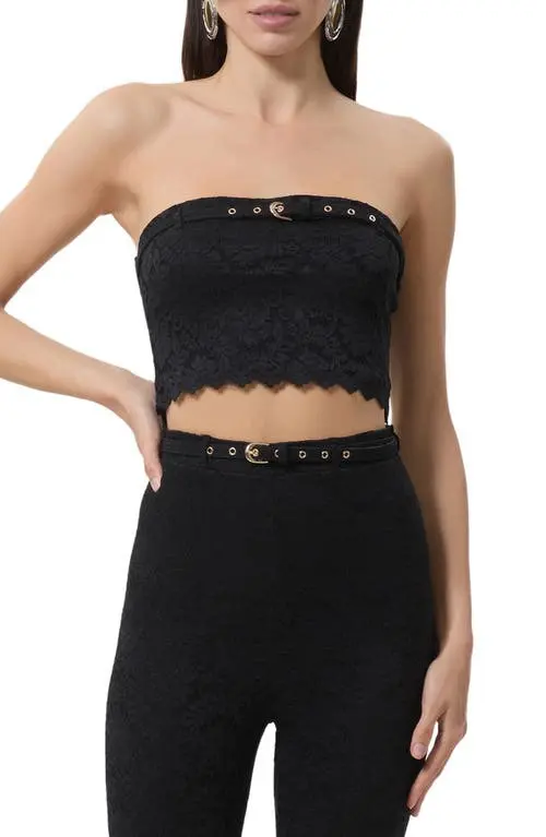 AFRM Remy Strapless Lace Crop Top - Noir