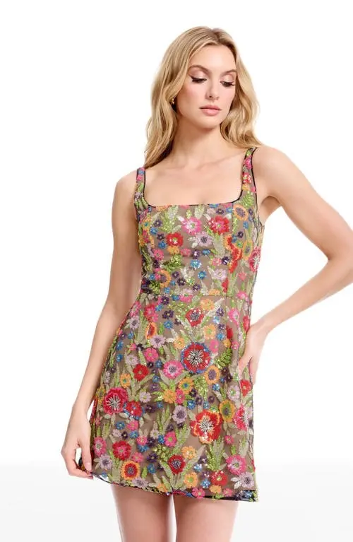 Dress The Population Devi Floral Sequin Minidress - Black Multi