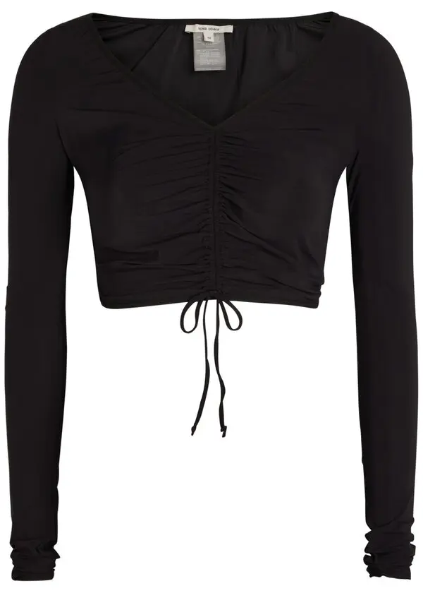 NENSI DOJAKA Stretch-jersey Ruched Crop Top - Black