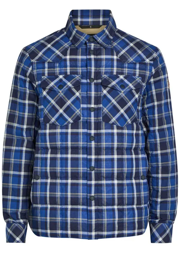Moncler Quilted Checked Stretch-cotton Overshirt - Blue