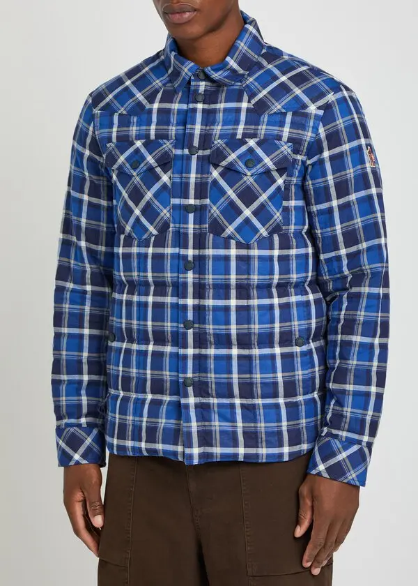 Moncler Quilted Checked Stretch-cotton Overshirt - Blue