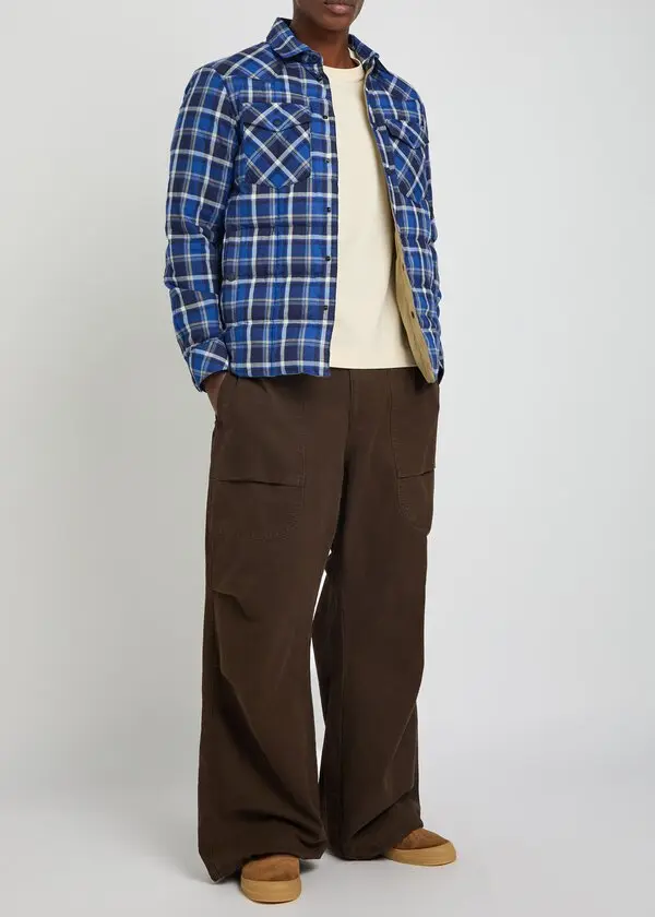 Moncler Quilted Checked Stretch-cotton Overshirt - Blue