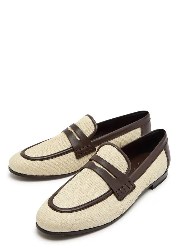 Brunello Cucinelli Leather-trimmed Raffia Loafers